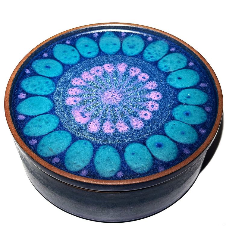Vintage Keramik Dose mit Deckel, blau, lila, 70er Jahre (Gebraucht) in ...