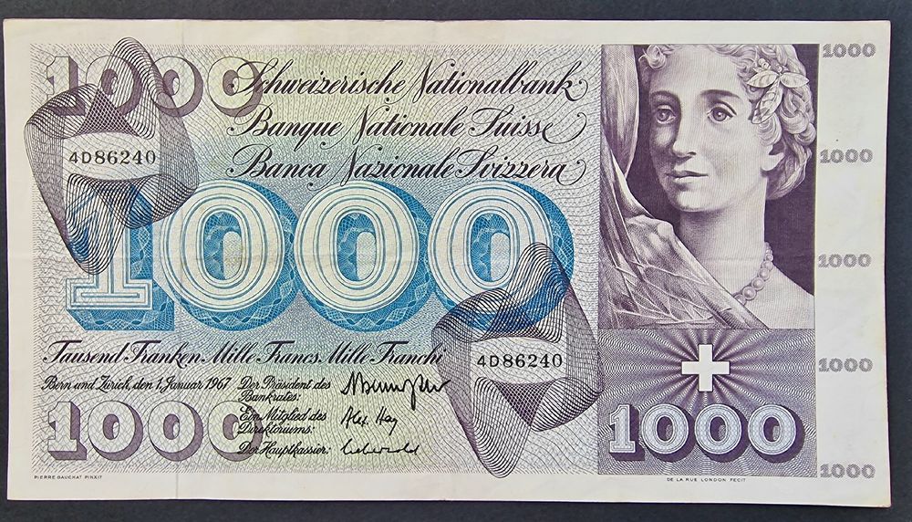 1000 Franken Note vom 01. Januar 1967, Totentanz (Gebraucht) in Gisikon ...