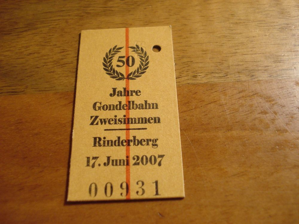 Kartonbillet 2007, 50 Jahre Gondelbahn Zweisimmen-Rinderberg (Gebraucht) in Niederwil AG für CHF ...