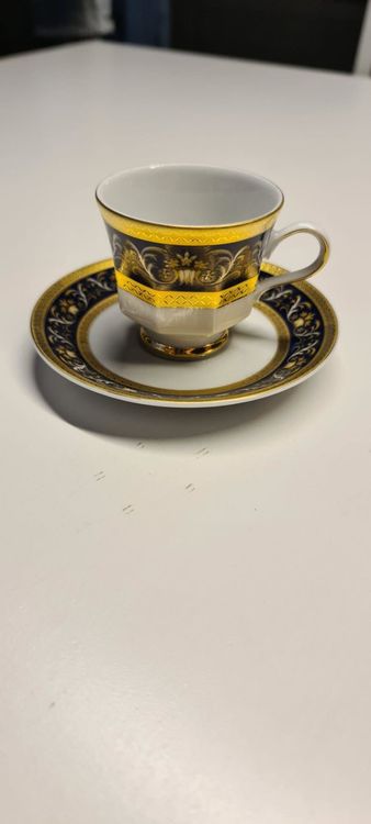 Edle Porzellan Tee/Kaffeetasse mit Untertasse, Goldrand (Neu (gemäss ...