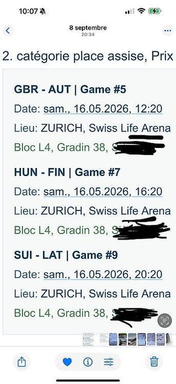IIHF 2026 Suisse cat. 2 16.05.2026 1 billet journalier L4 (Gebraucht ...