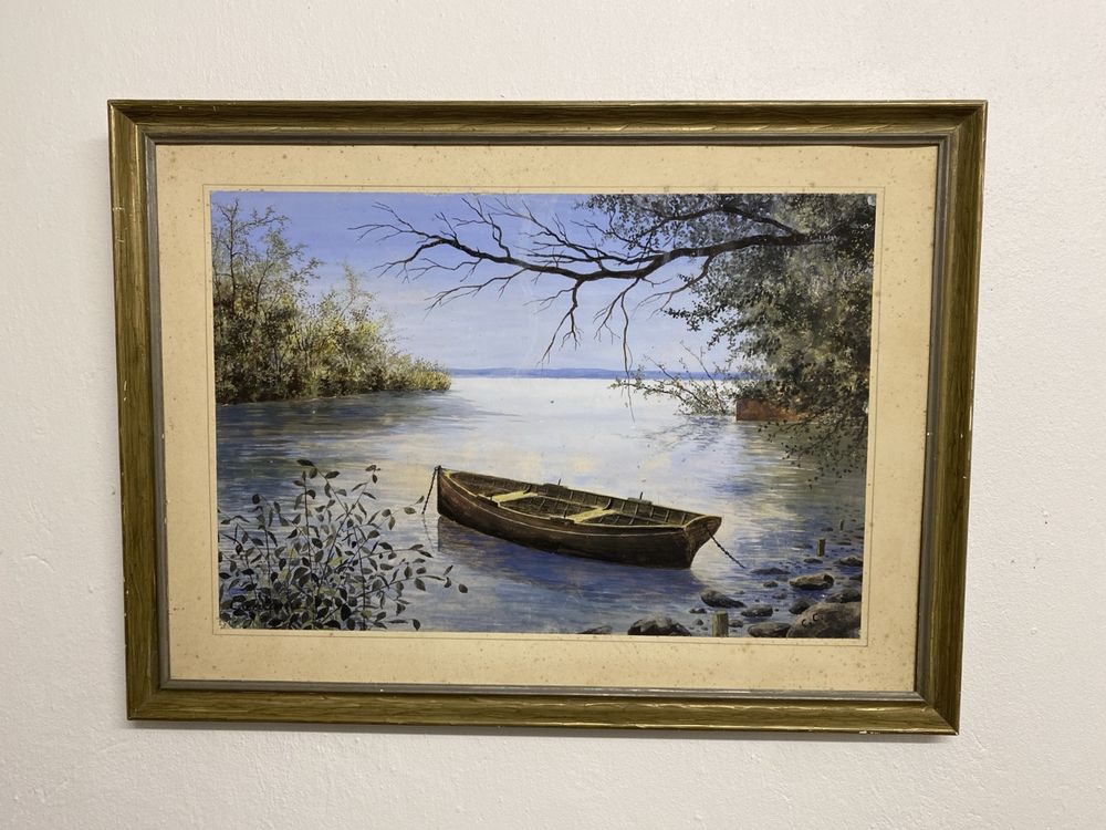 Schönes Aquarell, Ruderboot am See, gerahmt. | Kaufen auf Ricardo