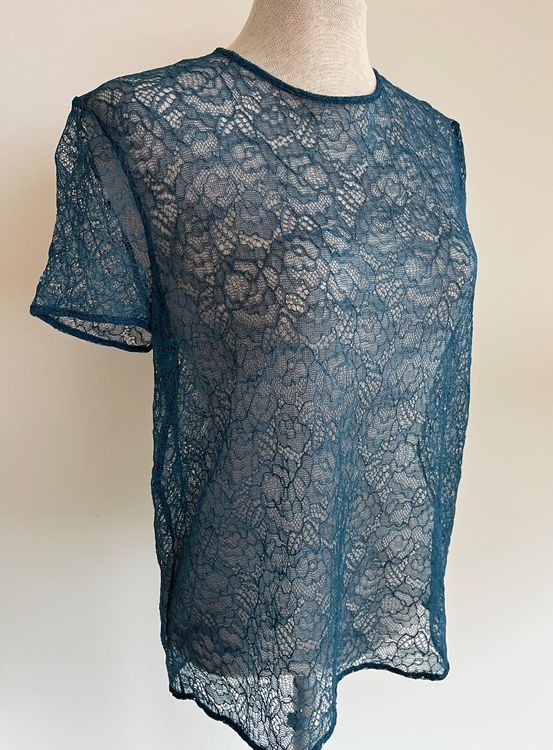LA PERLA Spitzen-Shirt petrolblau, Grösse S-M - 159 Euro NEU (Neuf avec ...
