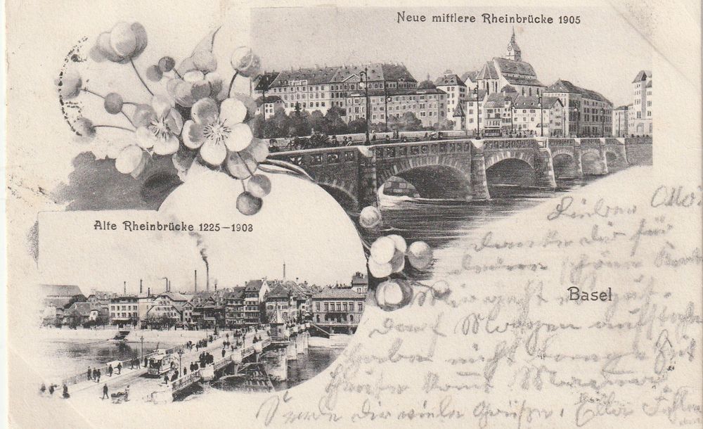 AK Basel . Alte Rheinbrück / Neue mitlere Rheinbrück 1905 (Gebraucht) in Rupperswil für CHF 3 ...