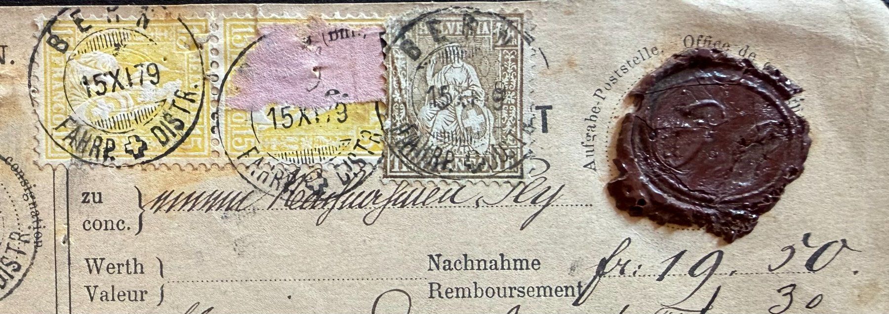 1879 – Nachnahme-Beleg Bern – Mulhouse - mit 1 Fr. Helvetia! (Gebraucht ...