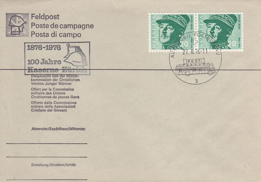General Guisan Feldpost 2 Belege 100 Jahre Kaserne Zürich (Gebraucht) in Spreitenbach für CHF 1 ...
