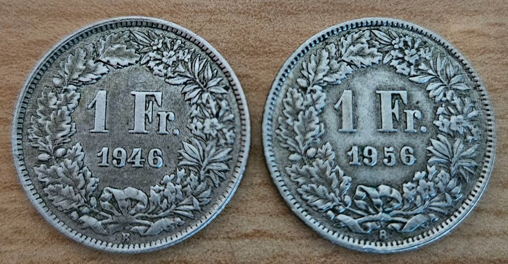Silbermünzen Helvetia 1 Fr. 1946 und 1956 | Kaufen auf Ricardo