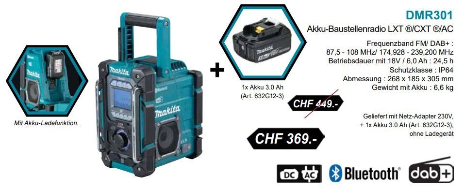 Makita DMR301 Baustellenradio mit Ladefunktion + 18V Akku (Neu und originalverpackt) in Koppigen ...
