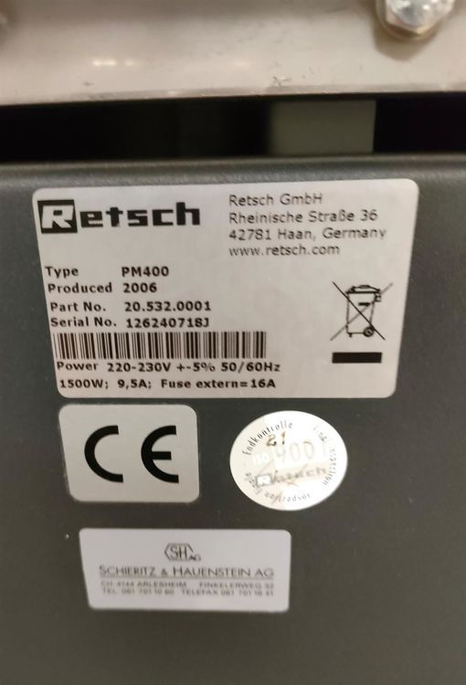 Retsch PM 400 Planeten-Kugelmühle (Gebraucht) in Niederdorf für CHF 6500 – mit Lieferung auf ...