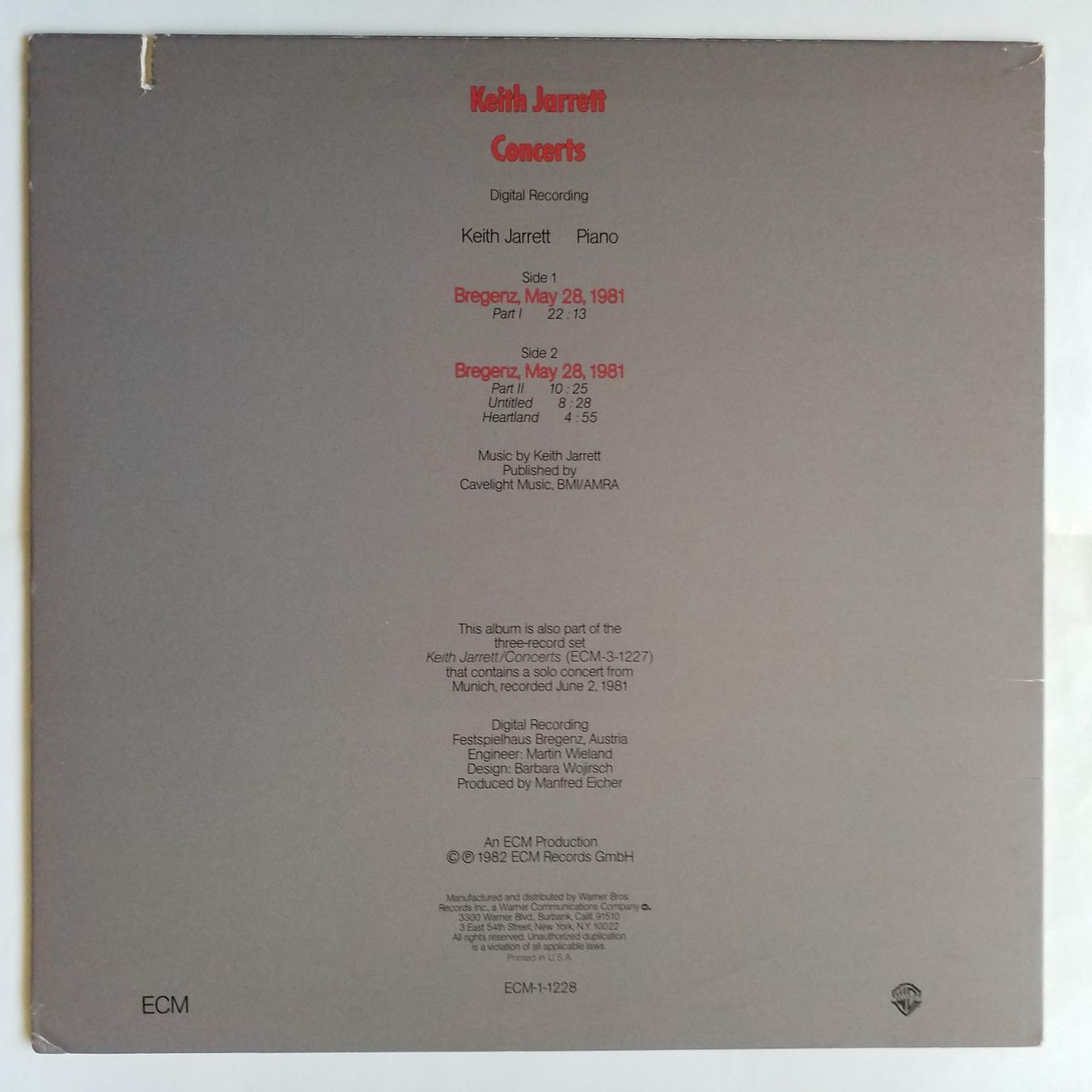 KEITH JARRETT, concerts - 1st 1982 US press - NEW - (Neu (gemäss ...