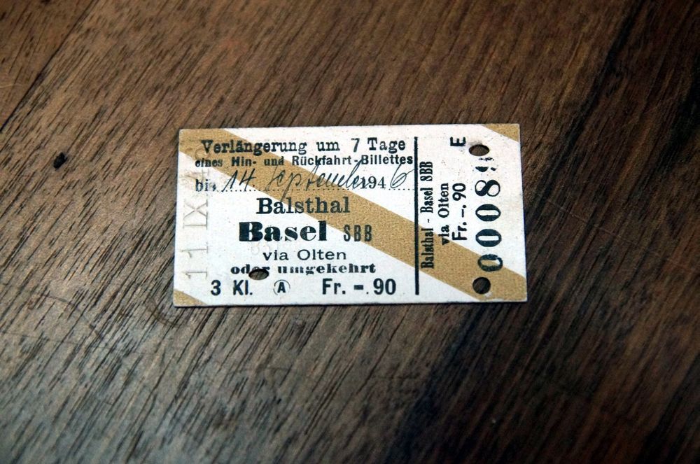 3.Kl. Billet Verlängerung Balsthal - Basel SBB - 1946 (Gebraucht) in ...