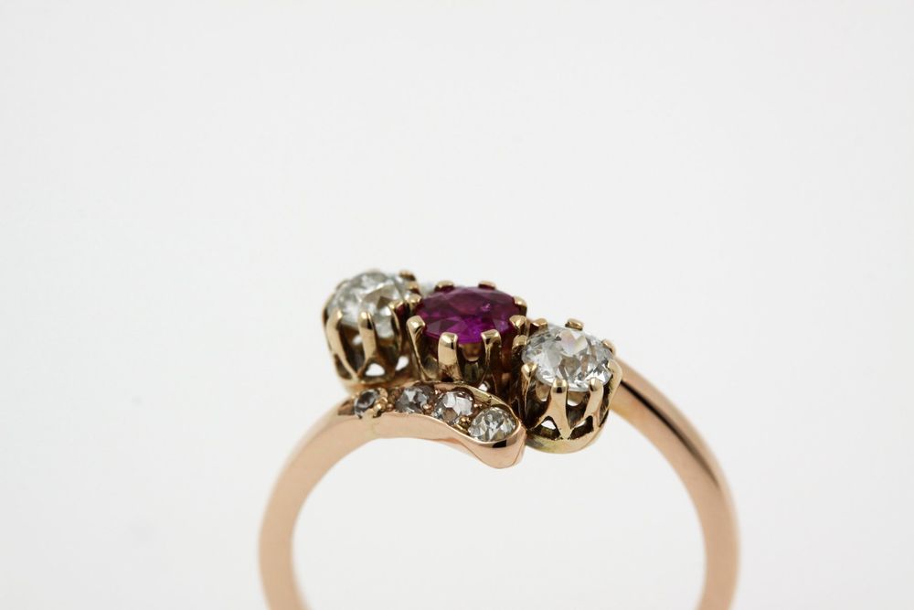 Herziger Antik Ring 14K Rosegold 10 Diamanten 1 Rubin *S3640 | Kaufen ...