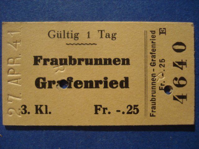 SBB - SZB - 27.4.1941 - FRAUBRUNNEN - GRAFENRIED - 3.Klasse (Gebraucht) in Biel/Bienne für CHF ...