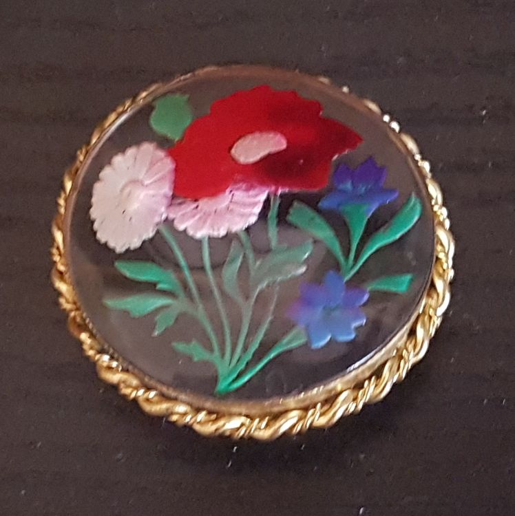 Brosche Blumen gemalt Antik Glas Fleures peintes (Gebraucht) in ...