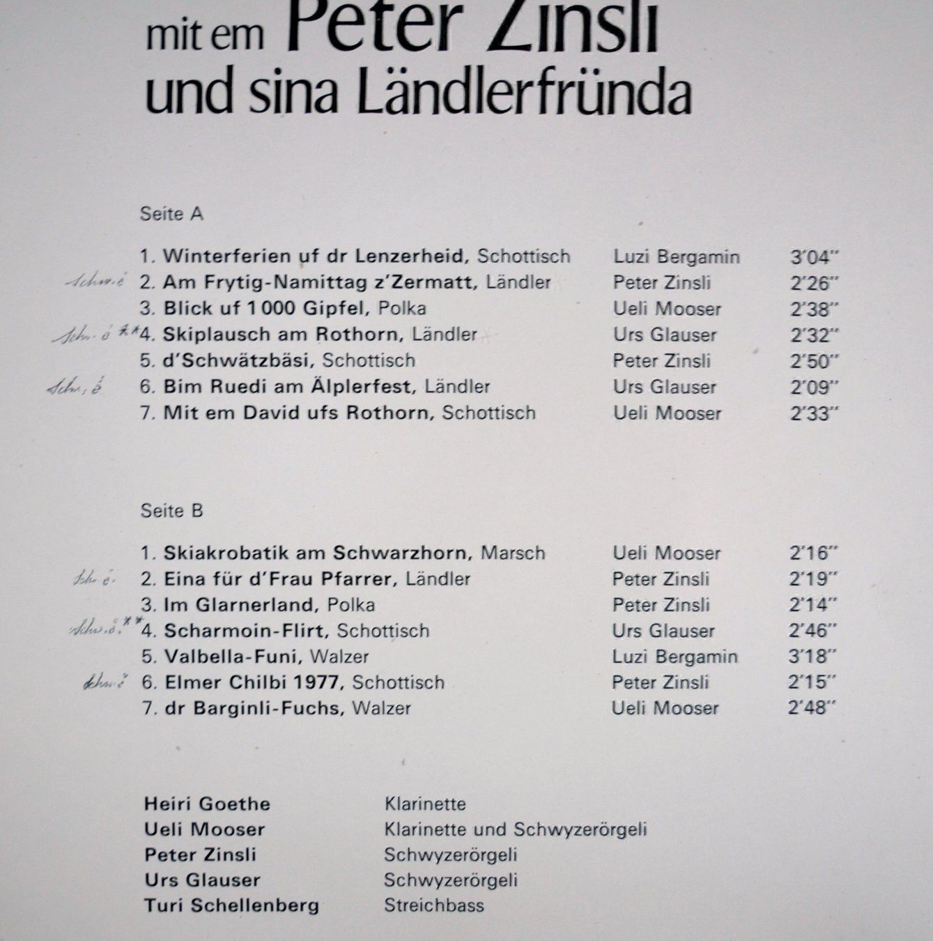 De Berga Zue Mit Em Peter Zinsli Und Sina Ländlerfründa LP🛀 (Gebraucht ...