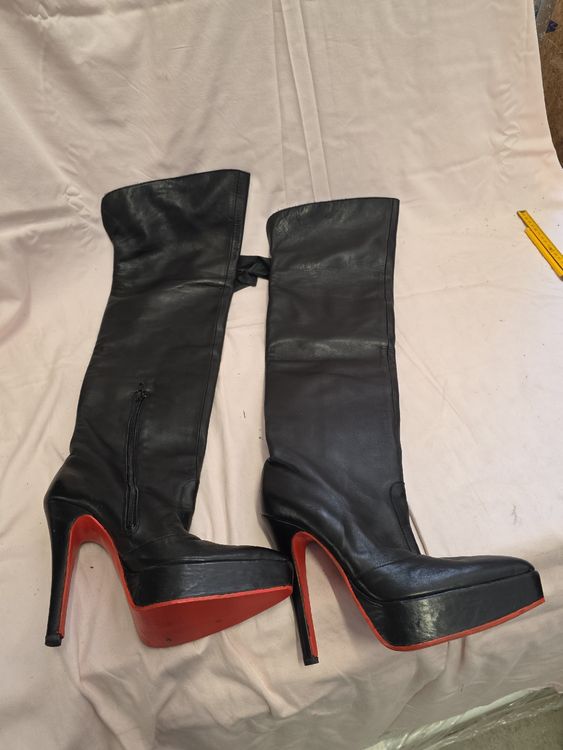 Overknee Plateau Stiefel Schwarz Rot High Heels 14 cm Gr. 41 (Gebraucht ...