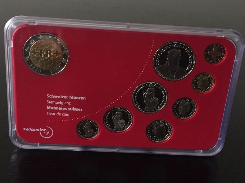 Schweizer Münzsatz 2000, 150 Jahre Schweizer Franken STGL (Neu und originalverpackt) in ...