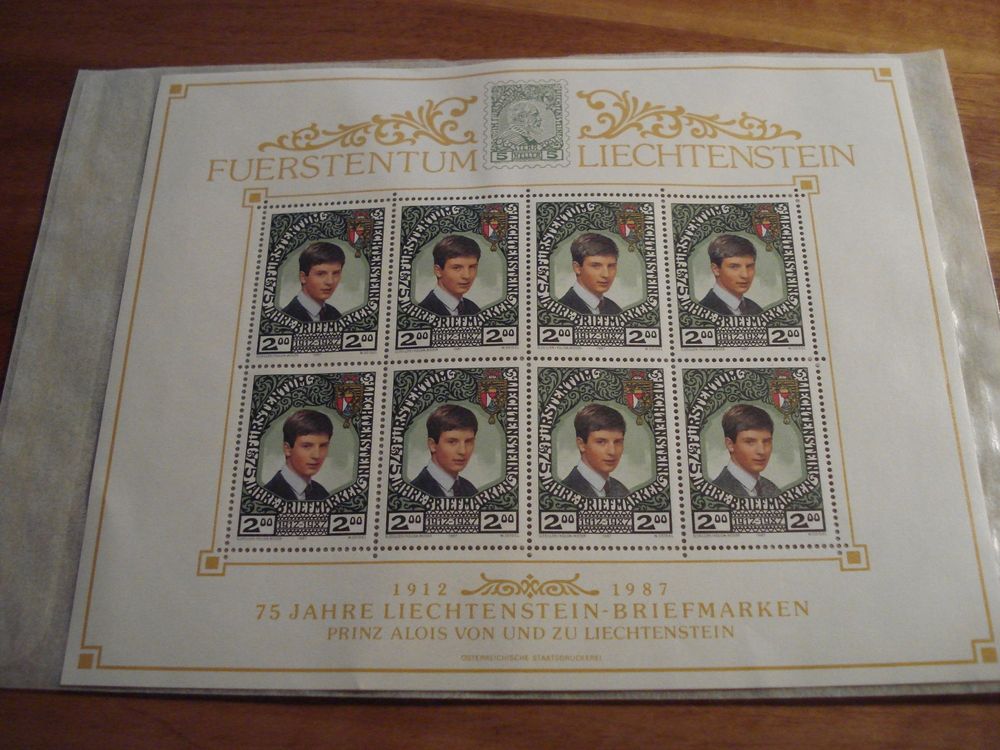 Liechtenstein Bogen 1987 *, 75 Jahre Briefmarken Liechtenste (Gebraucht) in Niederwil AG für CHF ...