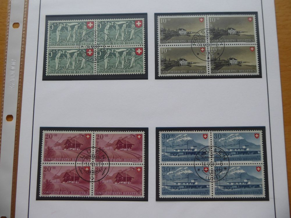 1947 Pro Patria 4er Block Serie mit E.T. Zentrumsstempel (Gebraucht) in Rothrist für CHF 23 ...