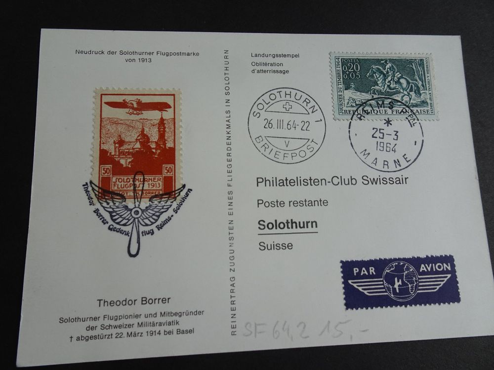 FLUGKARTE THEO. BORER MIT NEUDRUCK VORLÄUFER 1913, 26.III.64 | Kaufen auf Ricardo