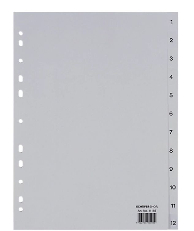 25 Stk.Ordner-Register, DIN A4-Vollformat, Zahlen 1-12, grau (Neu und ...