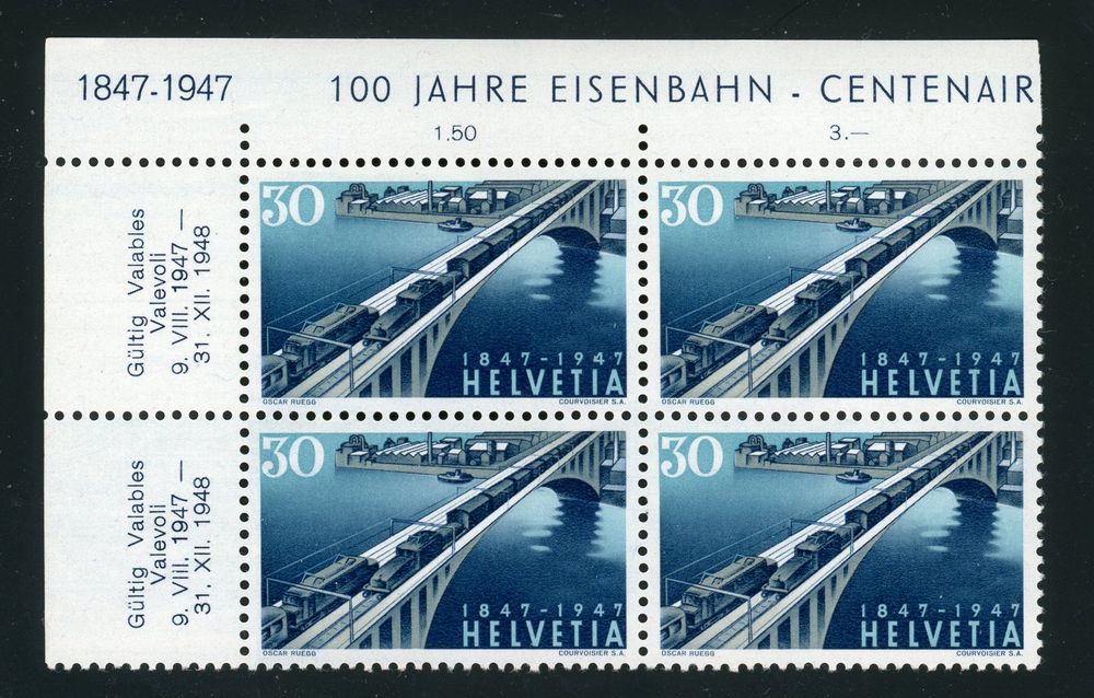 FWM Viererblock **: 280 Schweiz. Eisenbahn 100 J., 1947 (Neu (gemäss Beschreibung)) in Goldswil ...
