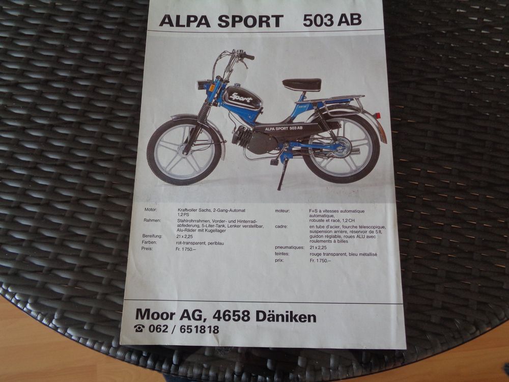 Prospekt Alpa Sport und Alpa Turbo (Gebraucht) in Remetschwil für CHF ...