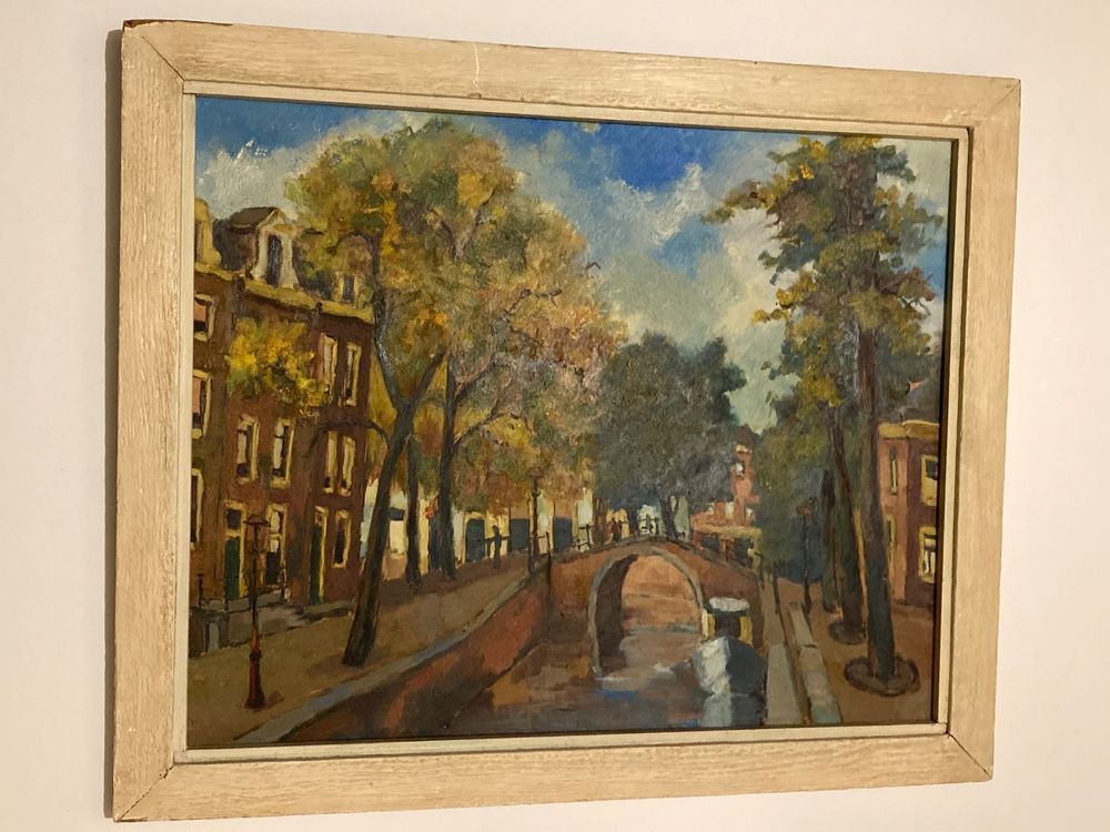 Wil van Dinther (1917-1997) Gemälde mit Bach, Brücke, Häuser (Gebraucht ...