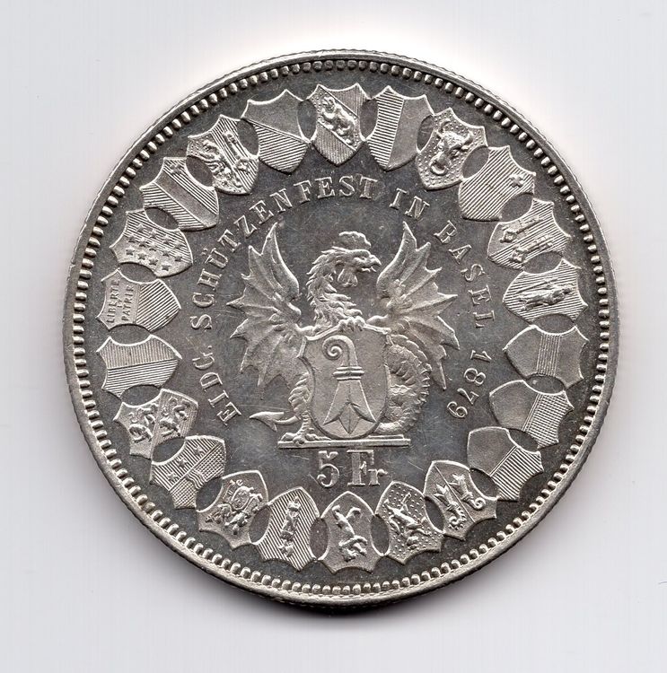 (351) 5 Franken Schützentaler, 1879, Basel, top (Gebraucht) in Rüthi (Rheintal) für CHF 119 ...