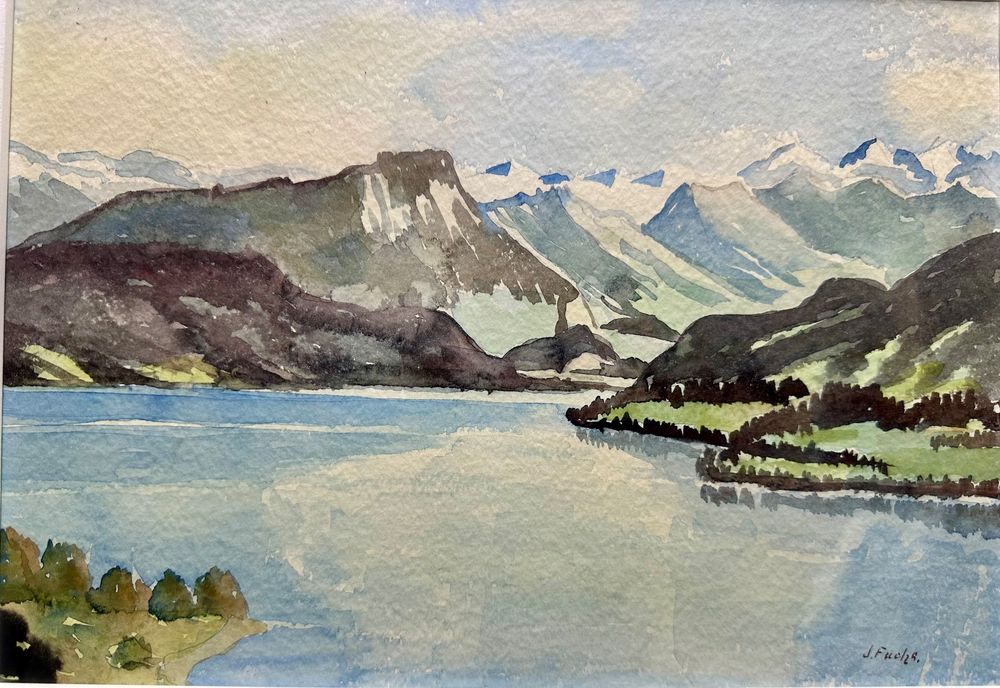 Josef Fuchs, Landschaft Aquarell Gemälde, 50x42 cm (Gebraucht) in ...