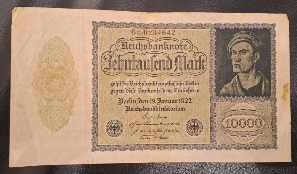 Historische Reichsbanknote 10'000 Mark, Jahrgang 1922 (Gebraucht) in ...