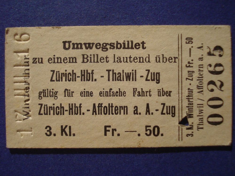 SBB - 17.7.1916 !! - ZÜRICH Hbf. - AFFOLTERN a.A. - 3.Klasse (Gebraucht) in Biel/Bienne für CHF ...