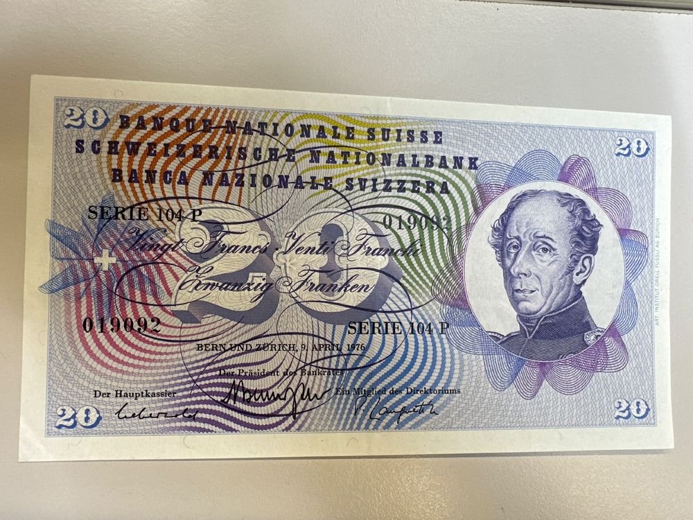20 Fr.-Note Schweiz 1976 (Gebraucht) in Herisau für CHF 6 – mit Lieferung auf Ricardo kaufen