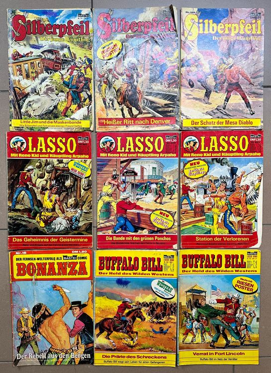 9 alte Comic Hefte Silberpfeil, Lasso, Bonanza, Buffalo Bill (Gebraucht ...