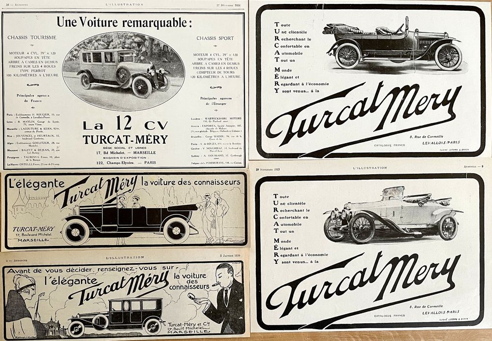 Turcat Méry Cars - 5 Alte Werbungen / Publicités 1913/24 (Gebraucht) in ...