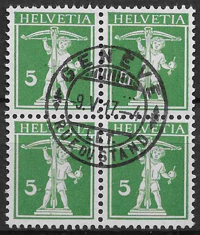 1917: Tellknabe 5 Rp.grün Viererblock Nr.125III Genève | Kaufen auf Ricardo