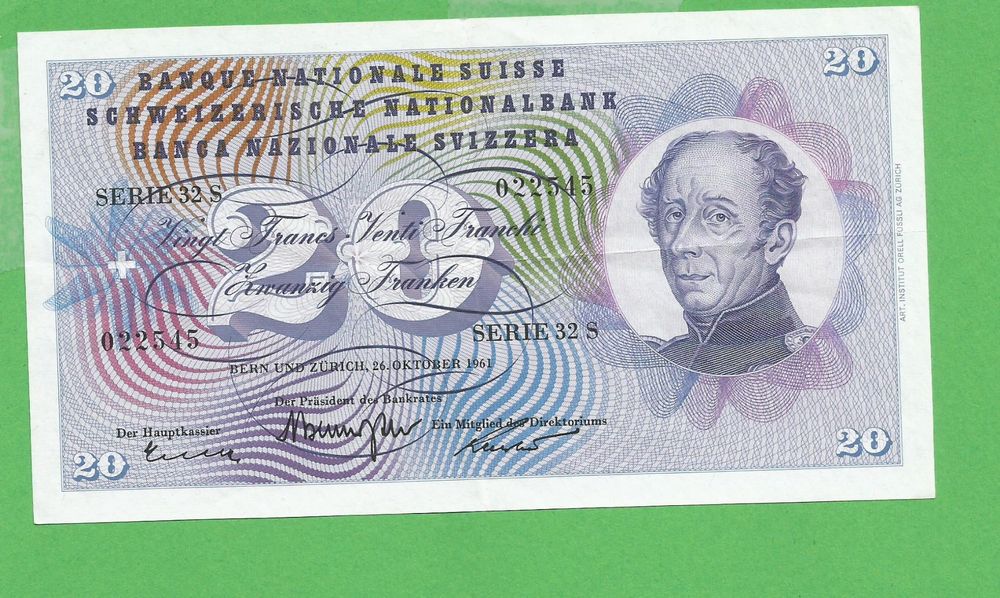 Schweiz, 20 Fr. 1961 serie 32s 022543 | Kaufen auf Ricardo
