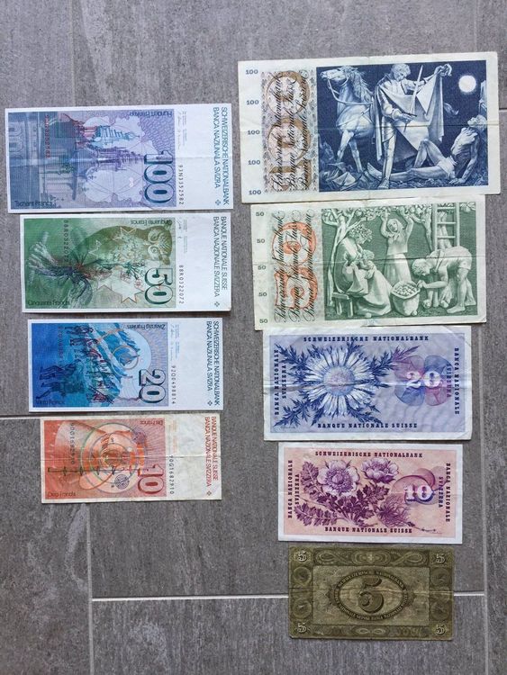 alte CH Banknoten - 5 - 100, 1959 - 1993 (Gebraucht) in für CHF 325 ...