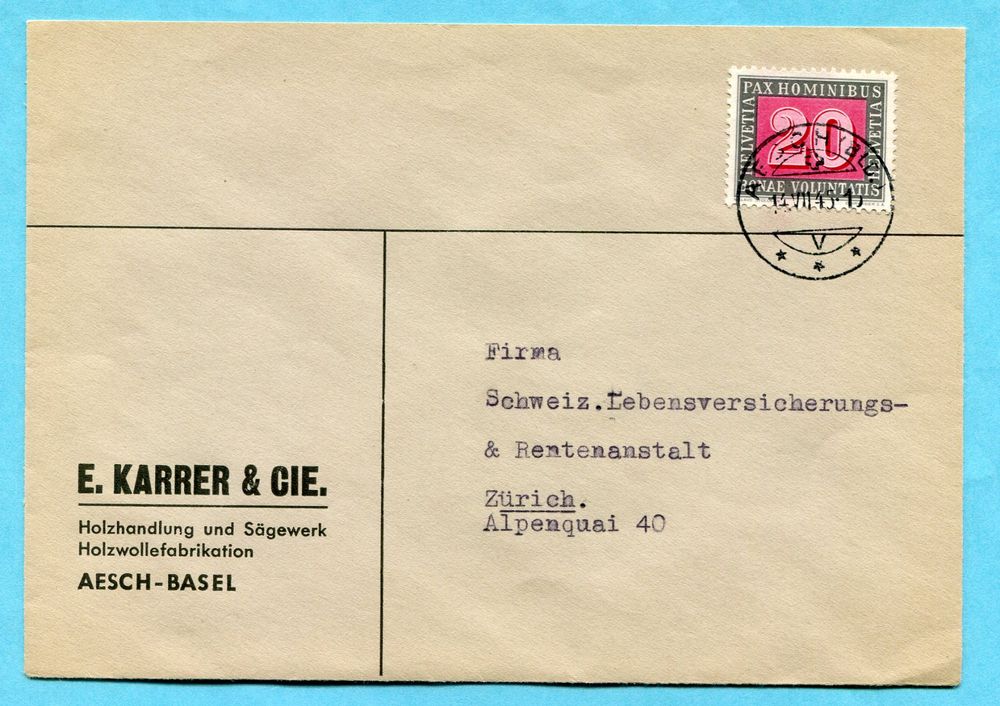 Brief Aesch 1945 - Absender: E. Karrer & Cie. | Kaufen auf Ricardo