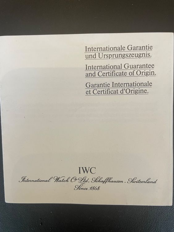 IWC Garantiekarte und Ursprungszeugnis für IWC da Vincl! (Gebraucht) in ...
