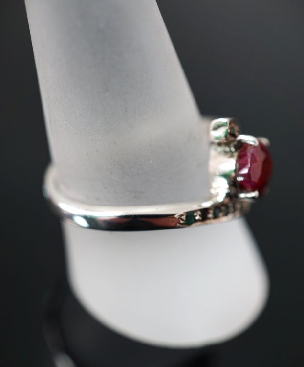 ALTER 925 SILBER RING RUBIN + SMARAGD EDELSTEIN GEPUNZT | Kaufen auf ...