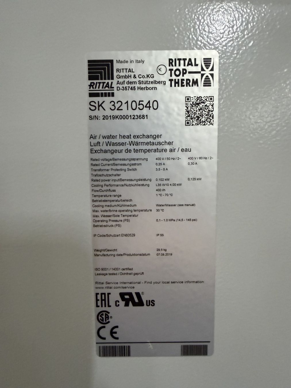 Luft Wasser Wärmetauscher Rittal SK 3210 (Gebraucht) in Zuchwil für CHF ...