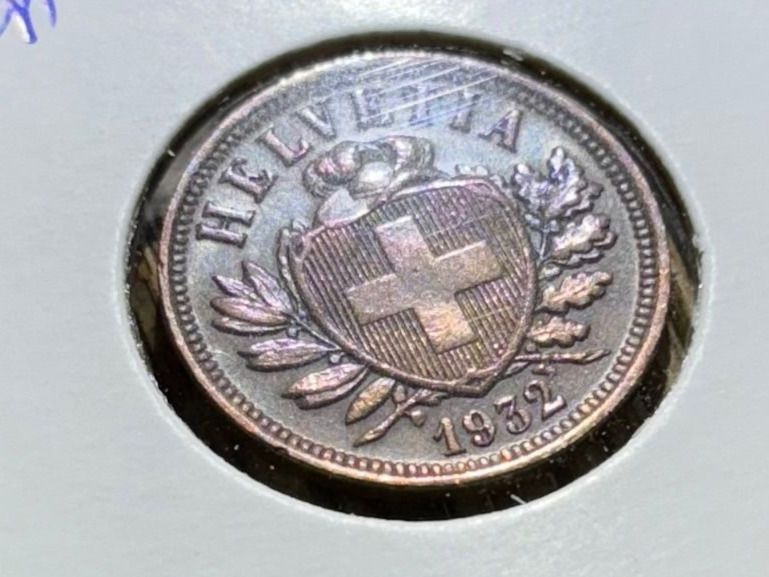 Schweiz 2 Rappen 1932 vzgl spz mehrfarbige Patina (Neu (gemäss Beschreibung)) in Speicher für ...