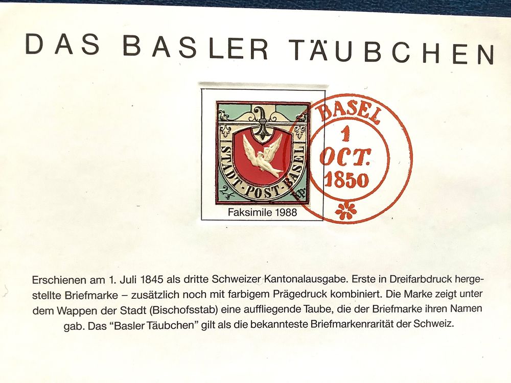 1995 Briefmarken Ausst.Basler Taube Grossbrief + Faksimile | Kaufen auf Ricardo