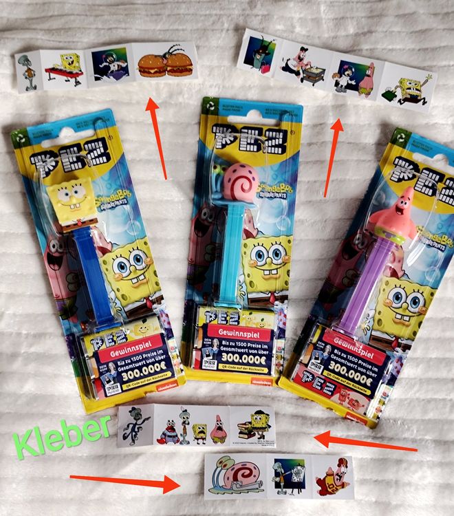 SPONGEBOB PEZ Sammlung; Garry, Patrick mit Aufklebern! NEU! (Neu und ...