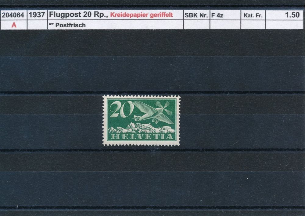 1937 Flugpost - 20 Rp., Kreidepapier geriffelt (Neu (gemäss Beschreibung)) in Winterthur für CHF ...