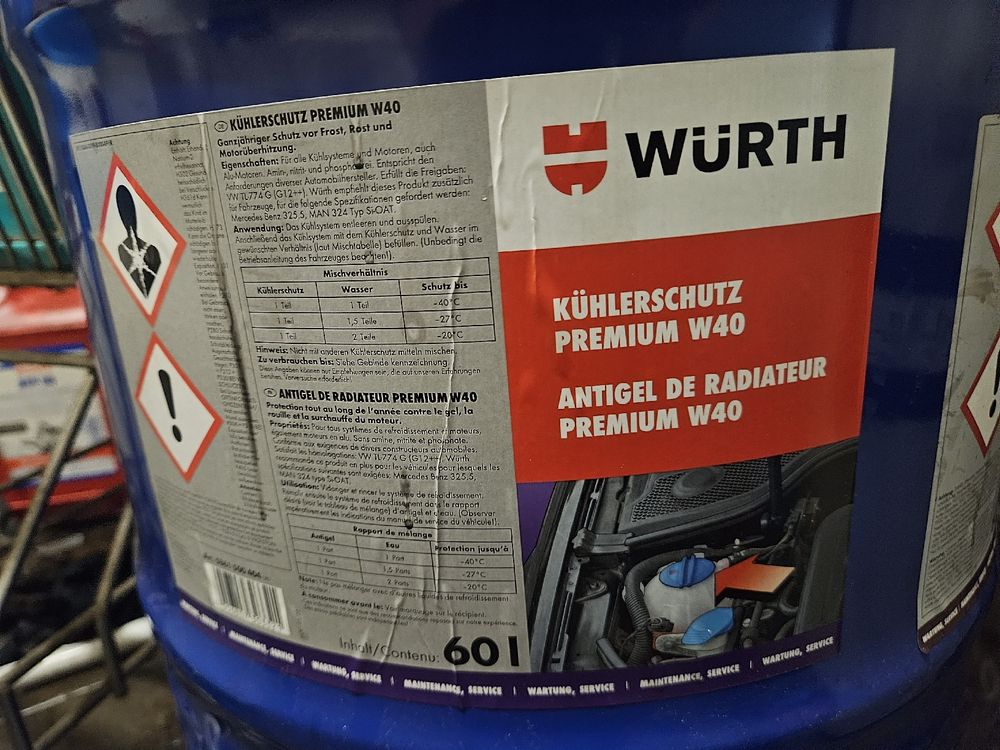 WÜRTH Kühlerfrostschutz Premium W40 -60 Liter Fass NEU (rot) (Neu und ...