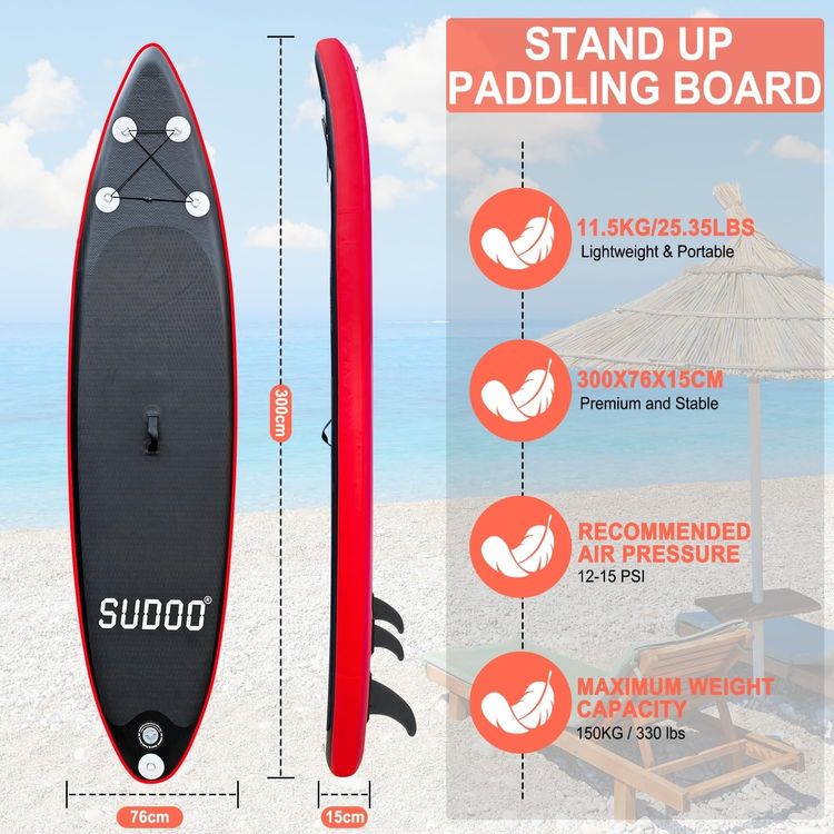 Stand Up Paddle 300 cm Komplett mit Zubehör, Paddel Flossen (Neu und ...