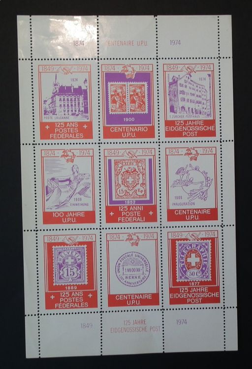1974 UPU Vignetten Bogen 100-Jahre UPU, 150-Jahre Post (Gebraucht) in Kriens für CHF 13 – mit ...