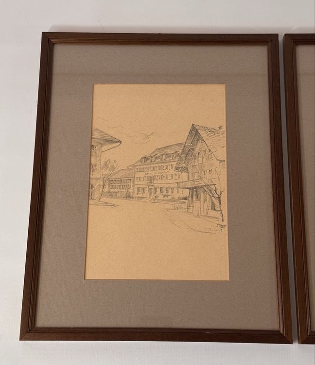 Vintage Lithographien Huttwil signiert P. Straz 1978 gerahmt (Gebraucht ...